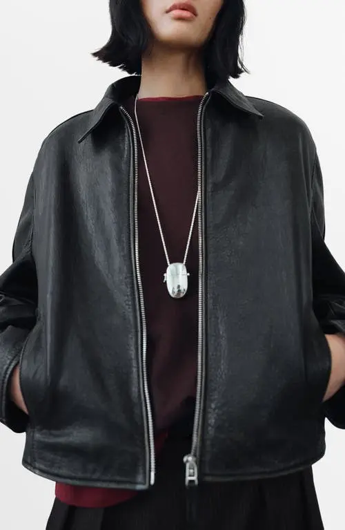 Mango Leather Bomber Jacket