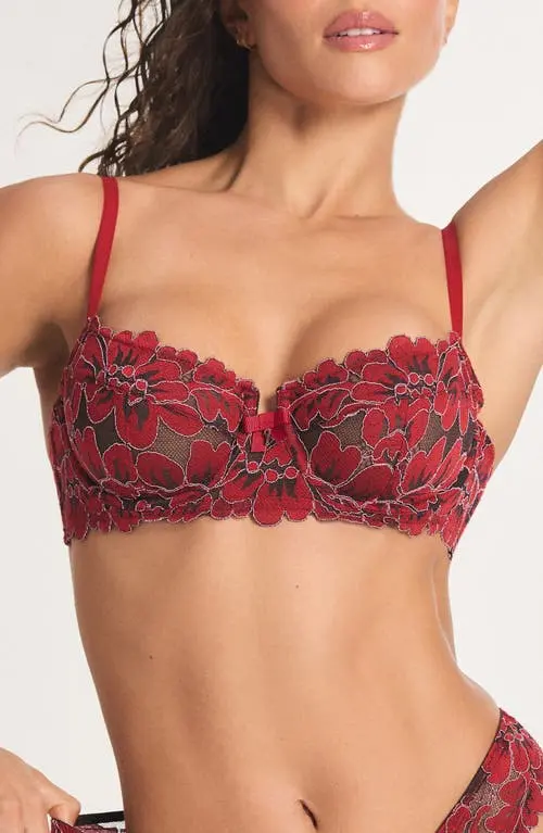 SAVAGE X FENTY Floral Corded Lace Underwire Balconette Bra - Red Cognac