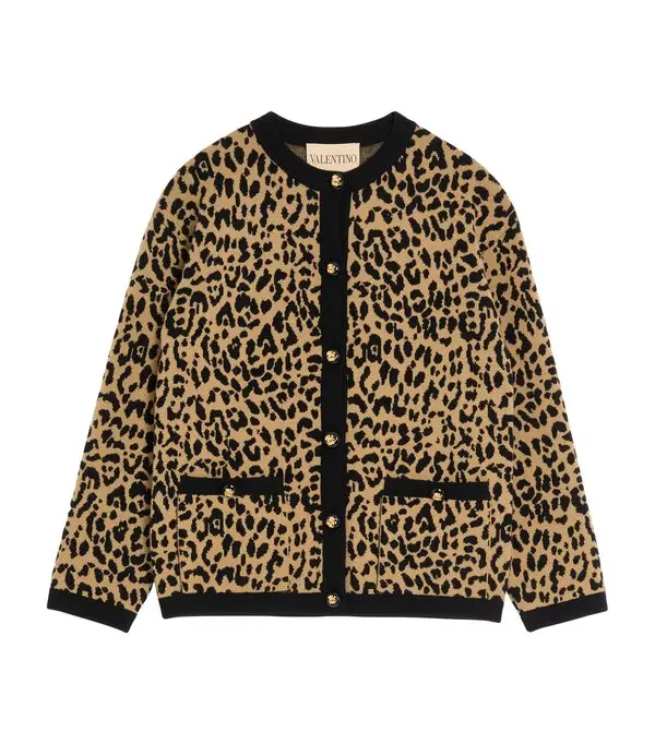 Valentino Garavani Wool Leopard Print Cardigan