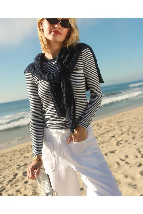 Splendid Striped Bamboo Blend Long Sleeve T-shirt - Blue / Navy / Stripe / White