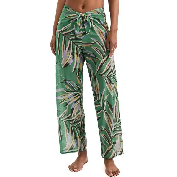 MIMI FLAMINGO Riley Tie-front Mesh Cover-up Pants - Coastal Leaves