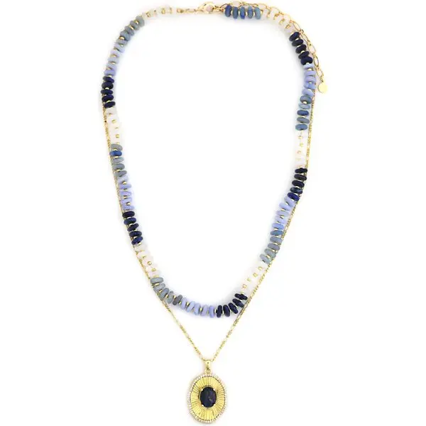 PANACEA Layered Beaded Pendant Necklace - Blue