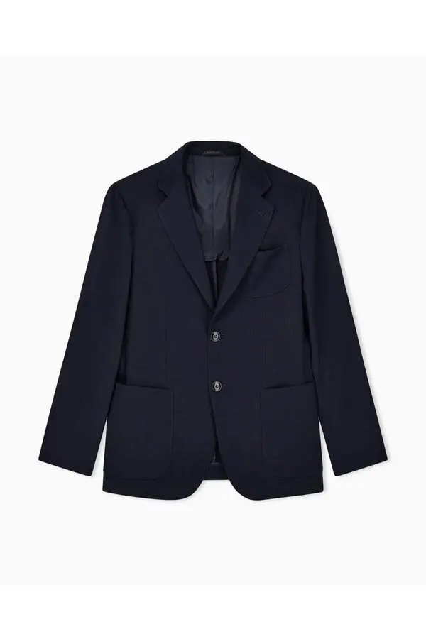 Giorgio Armani Upton Line Single-breasted Virgin Wool Canneté Jacket - Navy
