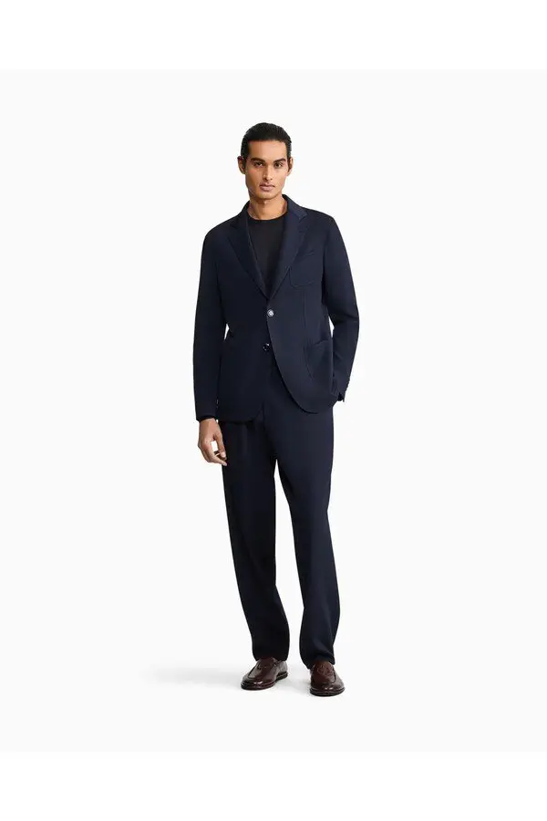 Giorgio Armani Upton Line Single-breasted Virgin Wool Canneté Jacket - Navy