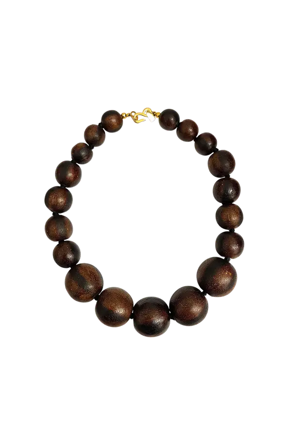 KENNETH JAY LANE 20" Wood Beaded Necklace - Brown
