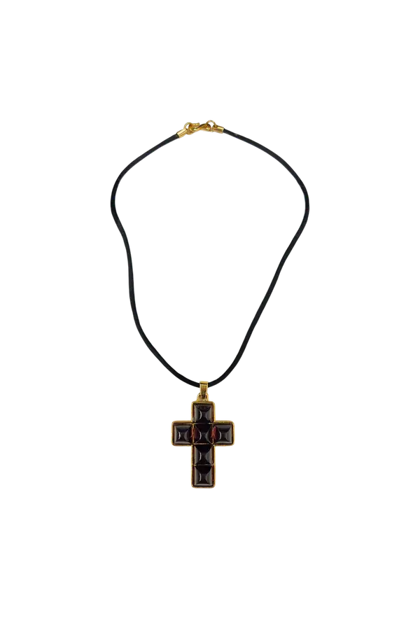 KENNETH JAY LANE Stone Cross Pendant Necklace - Black