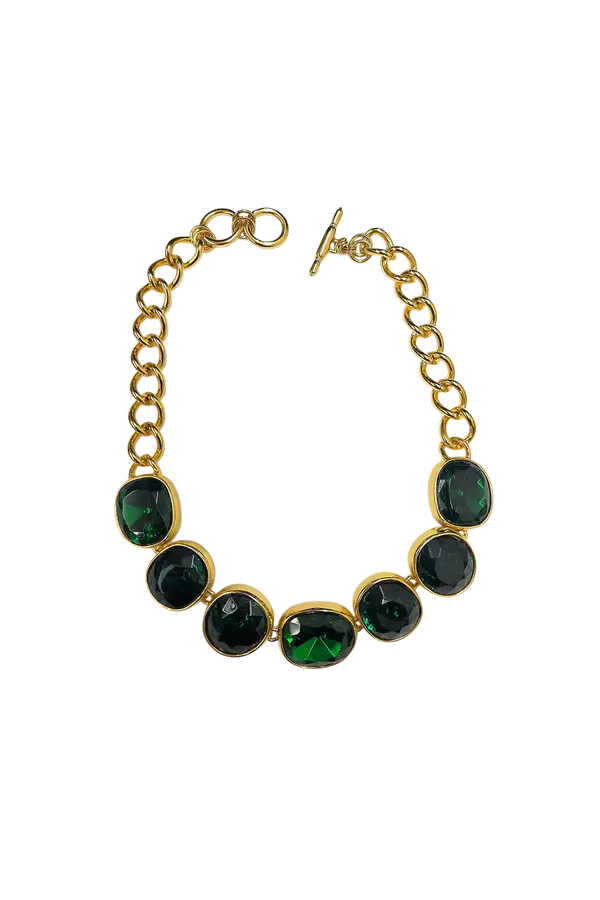 KENNETH JAY LANE Emerald Headlight Necklace - Gold