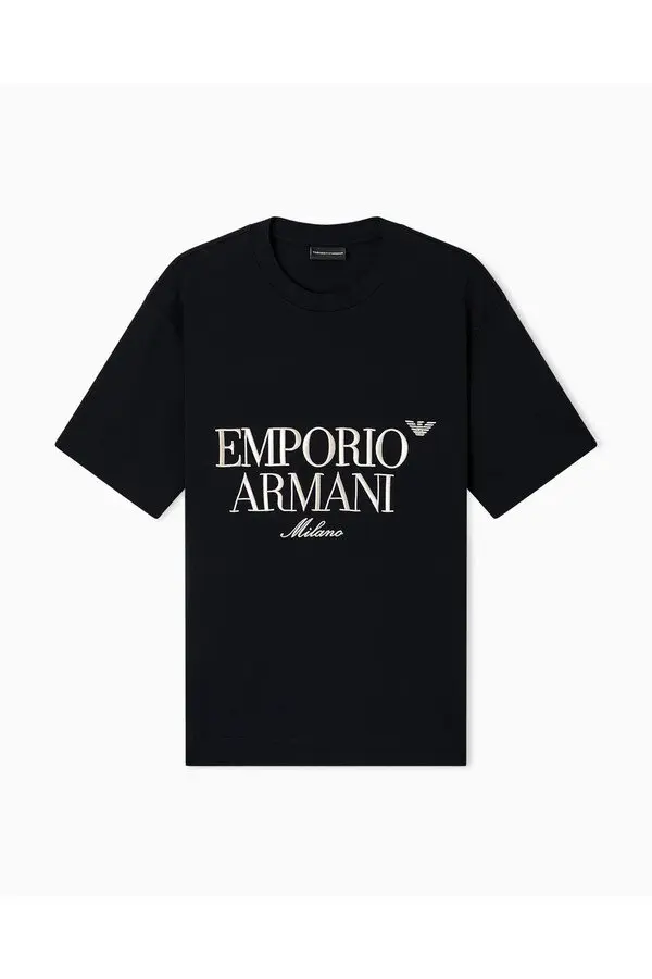 Emporio Armani Heavy Jersey T-shirt With Embossed Logo Embroidery - Navy