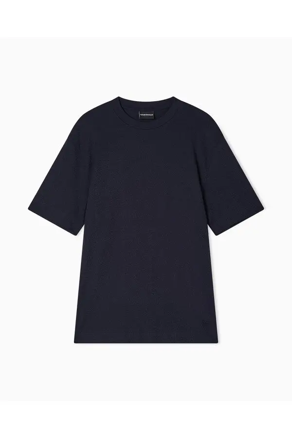 Emporio Armani Intarsia-effect Jacquard Jersey T-shirt - Navy