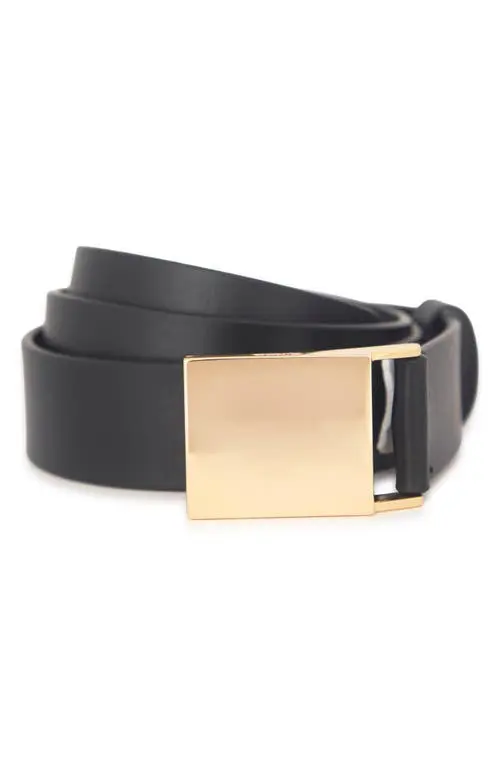 Vince Plaque Leather Belt - Black/polished Gold