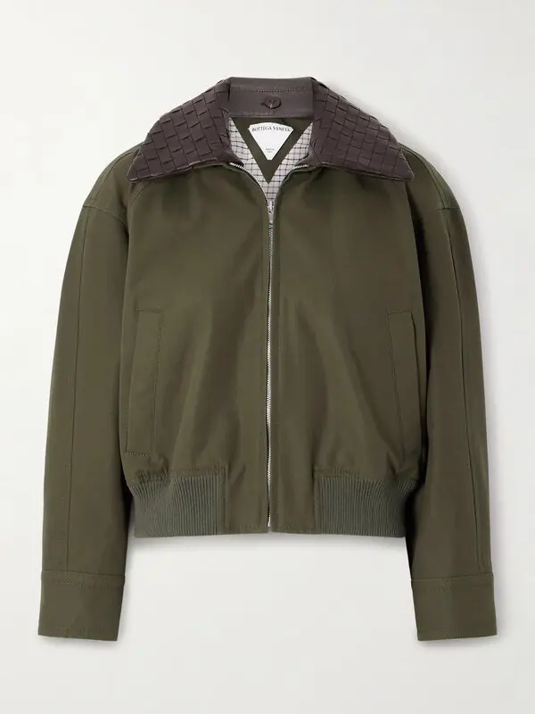Bottega Veneta Intrecciato Leather-trimmed Cotton-twill Jacket - Green