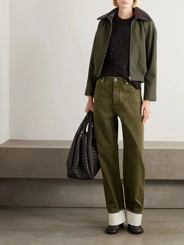 Bottega Veneta Intrecciato Leather-trimmed Cotton-twill Jacket
