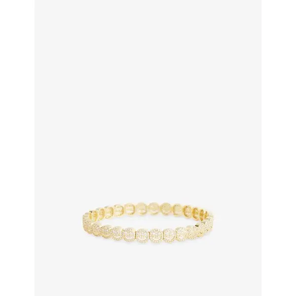 LISA GOZLAN Mini Pavé Happy Face Bracelet - Yellow Gold / White