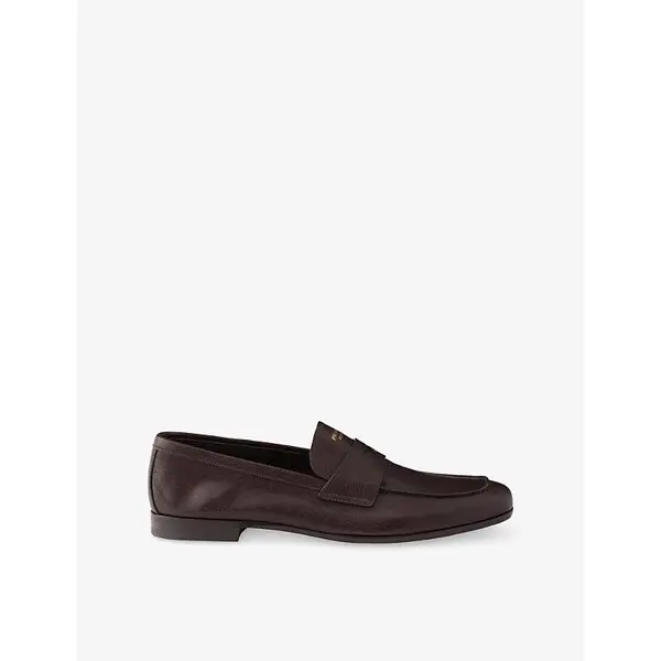 Prada Penny-tab Leather Loafers - Brown