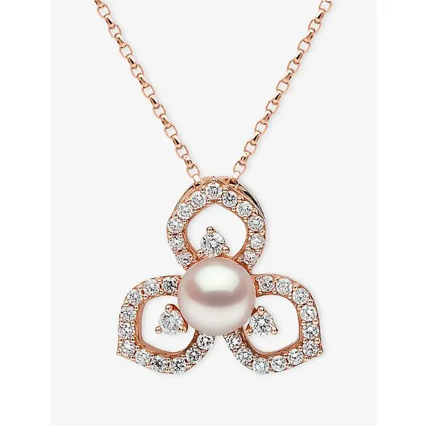 Yoko London Petal Diamond And Akoya Pearl Pendant Necklace - 18 Ct Rose Gold