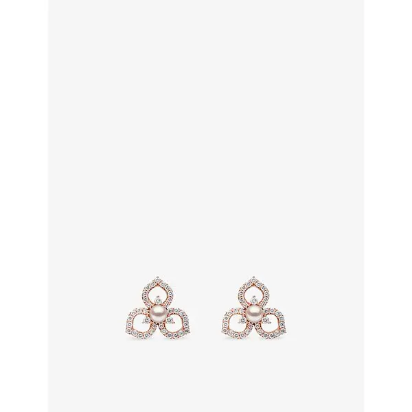 Yoko London Petal Diamond And Akoya Pearl Stud Earrings - 18 Ct Rose Gold