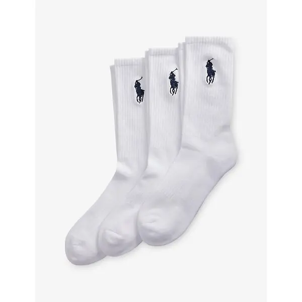 Ralph Lauren Logo-embroidered Stretch Cotton-blend Crew Socks Pack - White 100