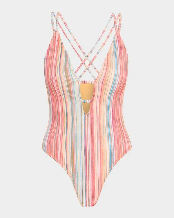 Ramy Brook Marina Metallic Striped One-piece Swimsuit - Vivid Oran