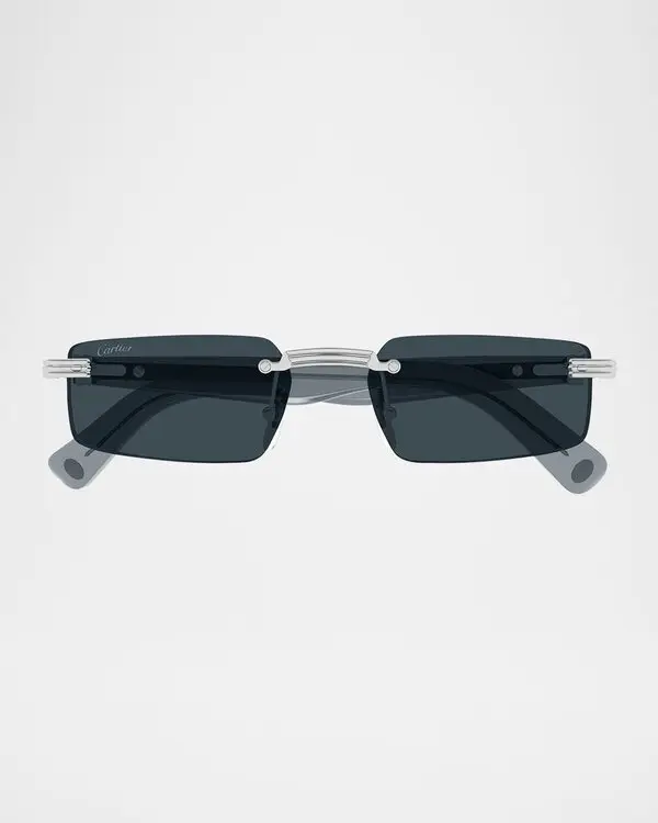 CARTIER Metal Rectangle Sunglasses - Smooth Platinum Finish