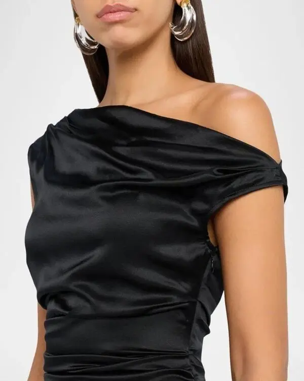 Staud Phare Draped Silk Midi Dress - Black