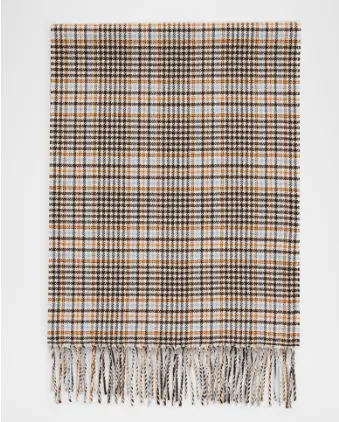 PIACENZA CASHMERE 1733 Castle Houndstooth Plaid Wool Scarf - 1 Blue Orange Multi