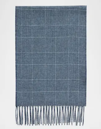 PIACENZA CASHMERE 1733 Dallas Cashmere And Silk Solid To Houndstooth Scarf - 11 Denim Multi