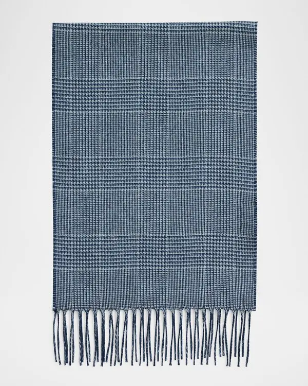 PIACENZA CASHMERE 1733 Dallas Cashmere And Silk Solid To Houndstooth Scarf - Denim Mlt