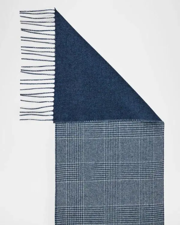 PIACENZA CASHMERE 1733 Dallas Cashmere And Silk Solid To Houndstooth Scarf - Denim Mlt