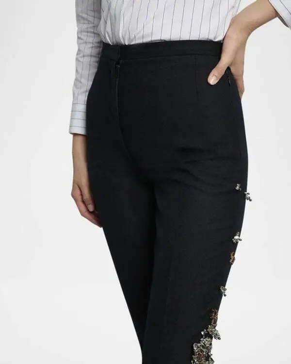 Dries Van Noten Slim Embellished Wool Pants