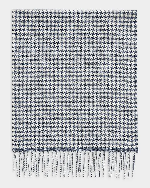 PIACENZA CASHMERE 1733 Silk And Cashmere Twist Houndstooth Scarf - Denim Wht