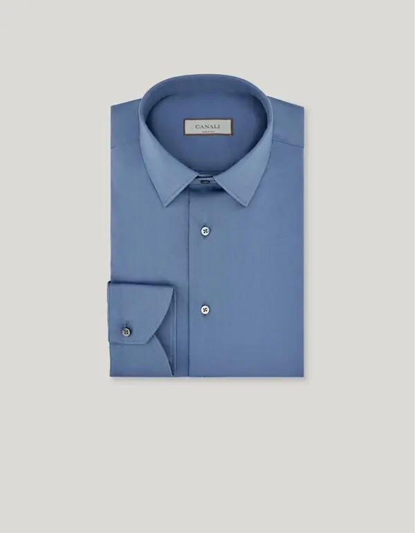 Canali Regular Fit Shirt In Stretch Avio Cotton - Light Blue