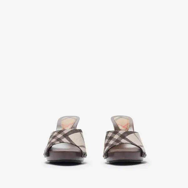 Burberry Check Potter Heeled Mules - Light Beige
