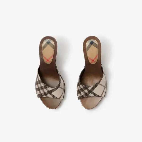 Burberry Check Potter Heeled Mules - Light Beige