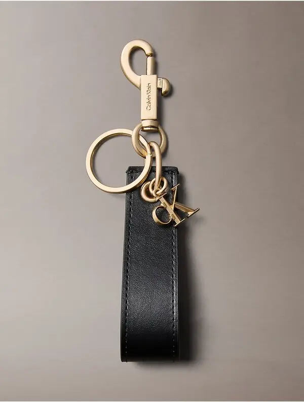 Calvin Klein Leather Key Fob - Black / Antique Light Gold