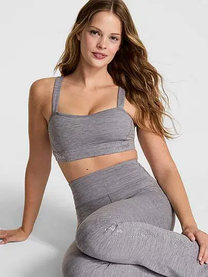 Pink Relay Logo Shine Sports Bra - Grey