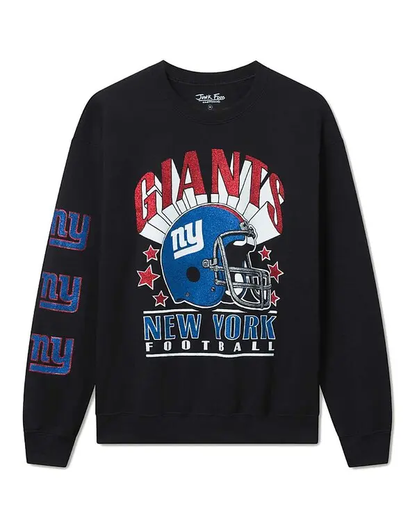 Junk Food Clothing Nfl New York Giants Glitter Helmet Crew Fleece Sweatshirt - Black