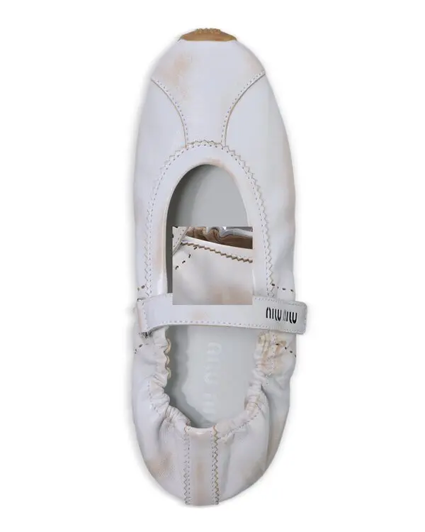 Miu Miu Leather Mary Jane Ballerina Sneakers - Bianco | Editorialist