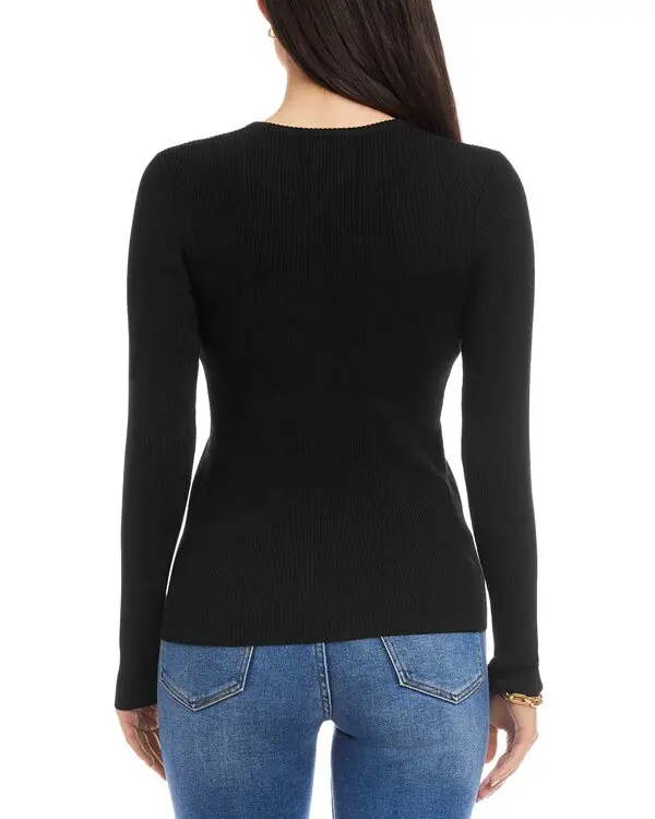 Karen Kane Henley Ribbed Knit Sweater - Black