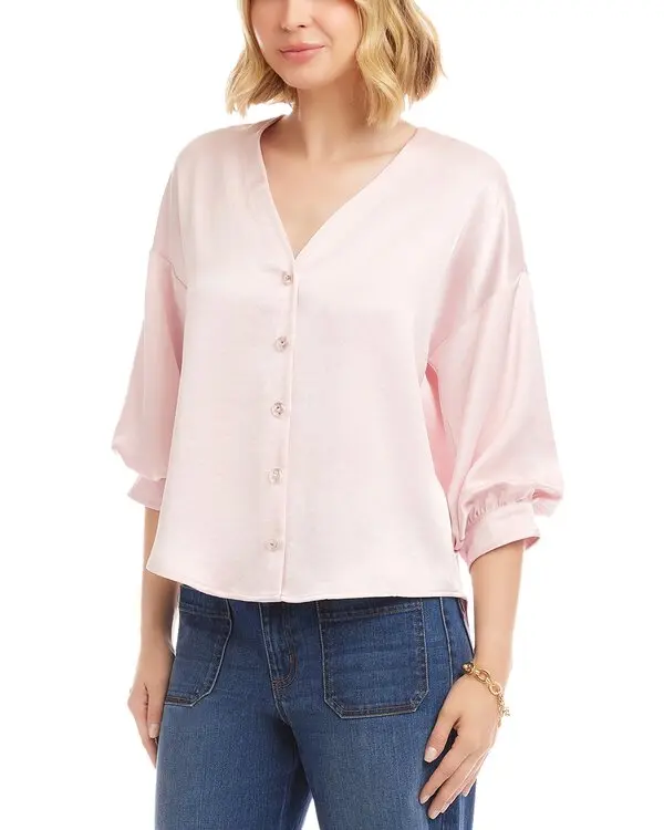 Karen Kane Lantern Sleeve Satin Shirt