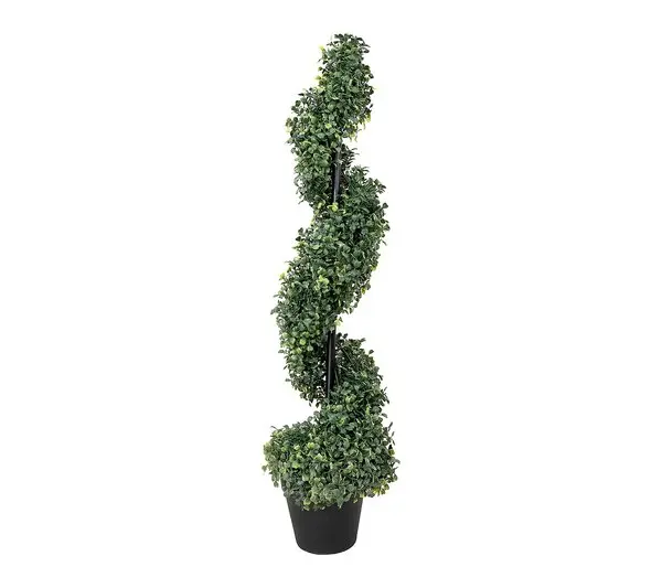 NORTHLIGHT Two-toned Boxwood Spiral Topiary Tre Pot 3 - One-color