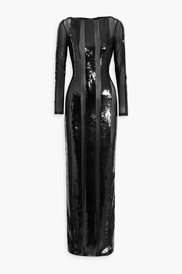 Retrofete Elsi Striped Sequin-embellished Mesh Gown