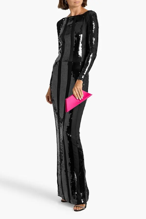Retrofete Elsi Striped Sequin-embellished Mesh Gown