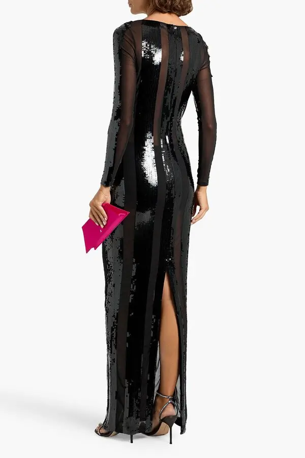 Retrofete Elsi Striped Sequin-embellished Mesh Gown