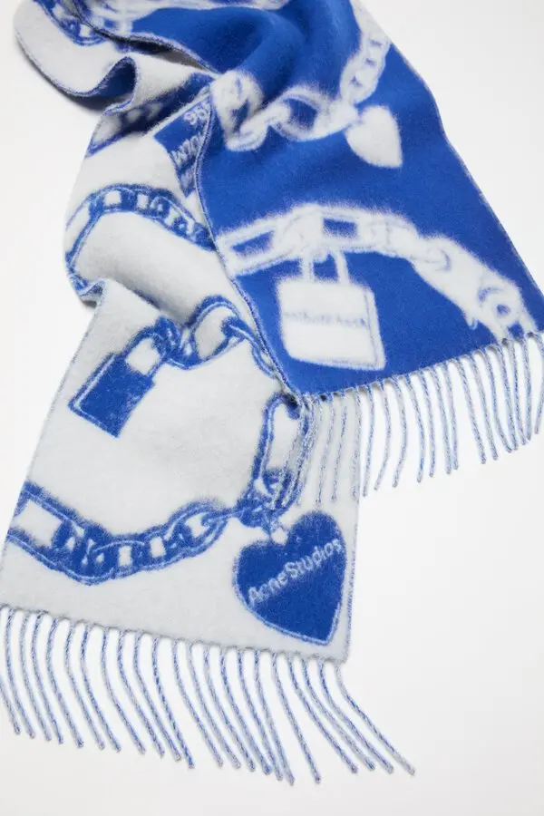 Acne Studios Fringed Wool Scarf - White,blue