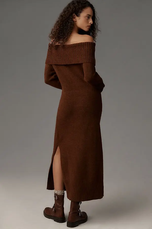 Daily Practice Off-shoulder Foldover Midi Sweater Dress