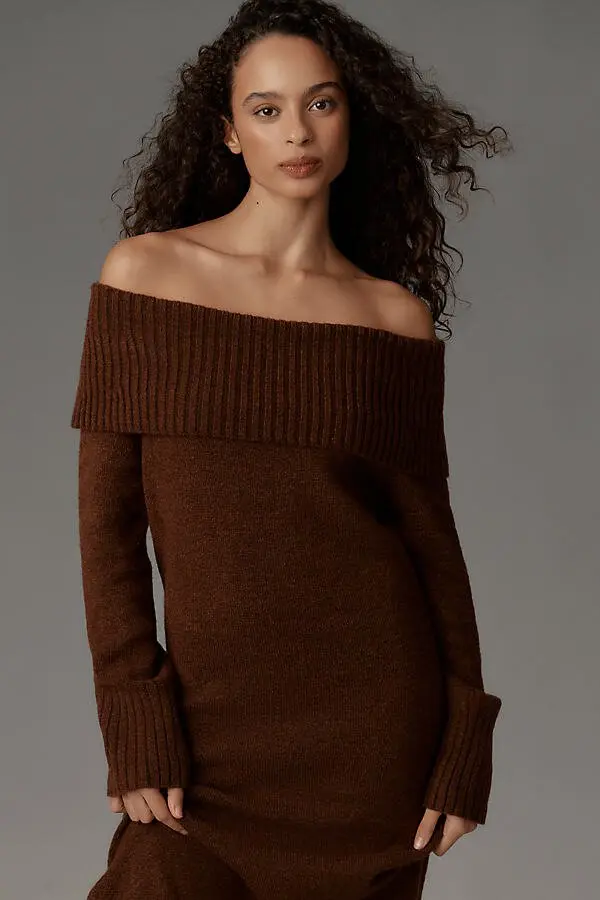 Daily Practice Off-shoulder Foldover Midi Sweater Dress