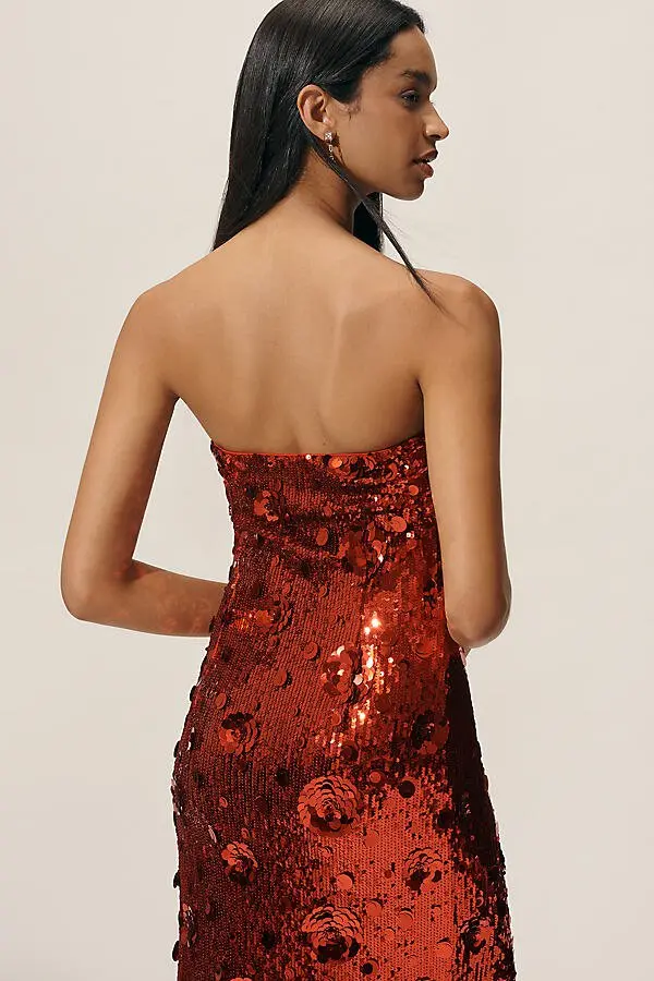 Endless Rose Strapless Sequin Midi Dress - Red - 68% Off | Editorialist