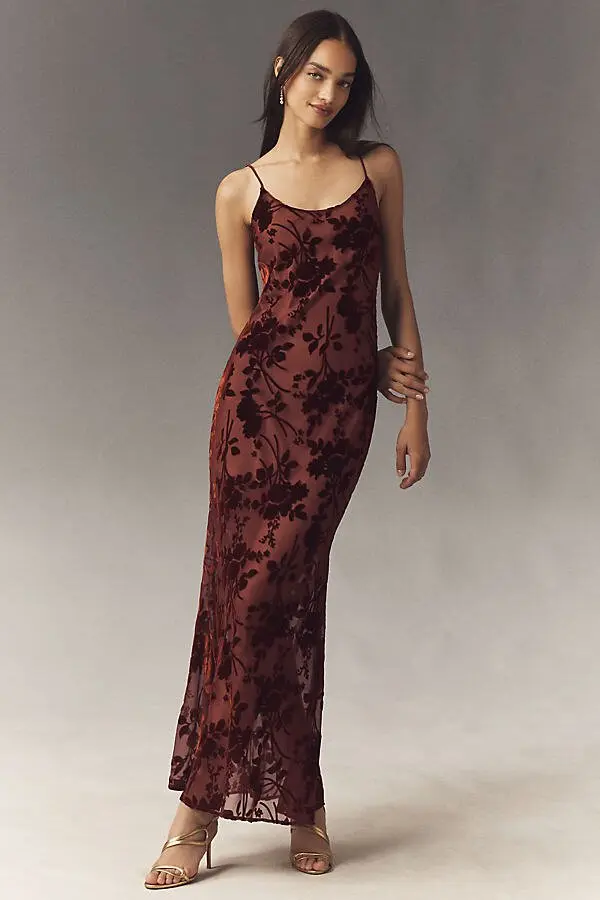 HUTCH Stretch Burnout Velvet Maxi Dress