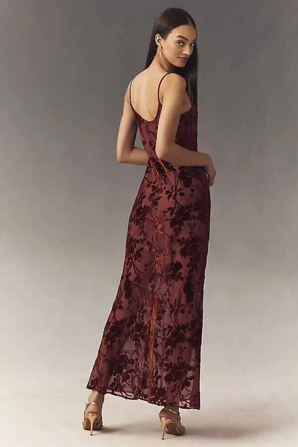 Hutch Stretch Burnout Velvet Maxi Dress In Red - 50% Off | Editorialist