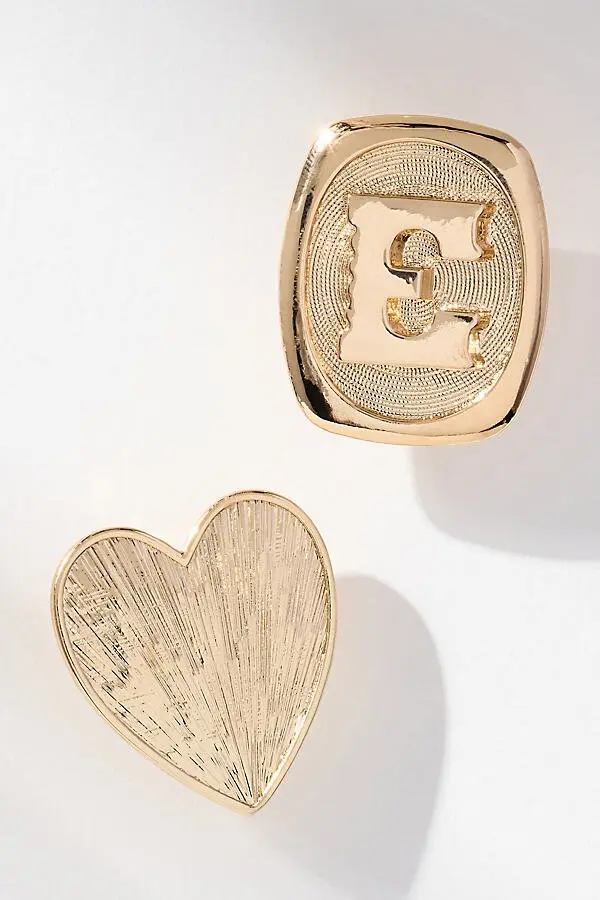 Anthropologie Monogram And Heart Brooch Set - E